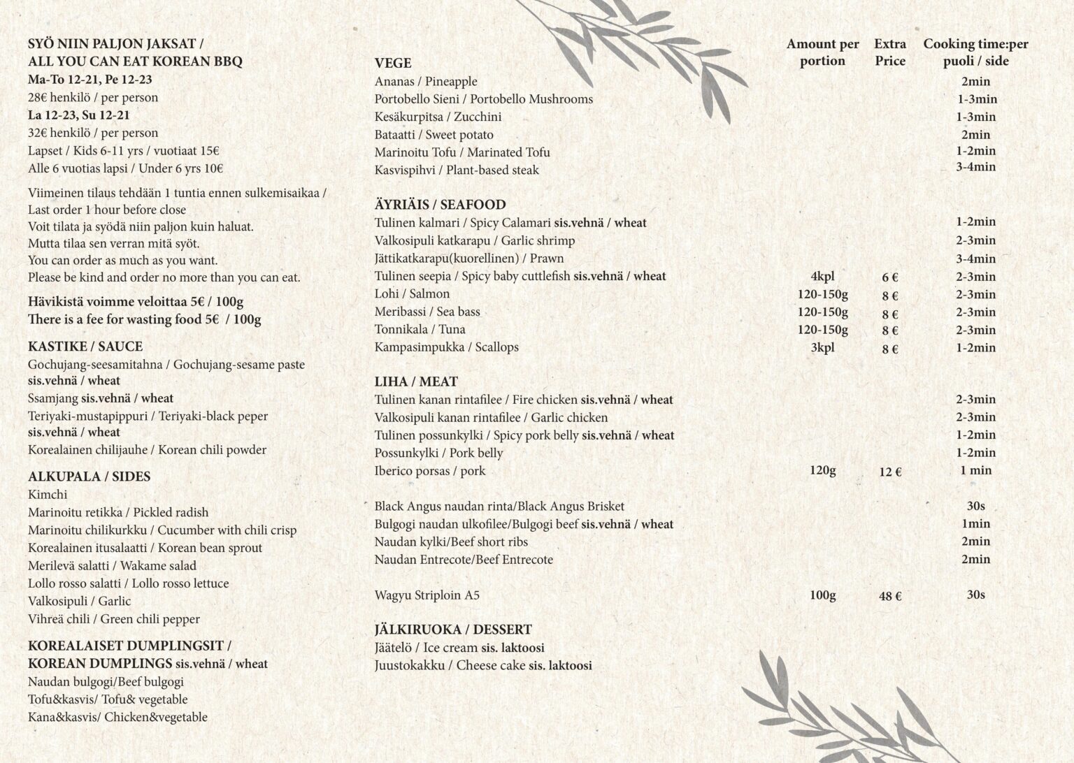 Menu – Chingu BBQ Helsinki & Vantaa